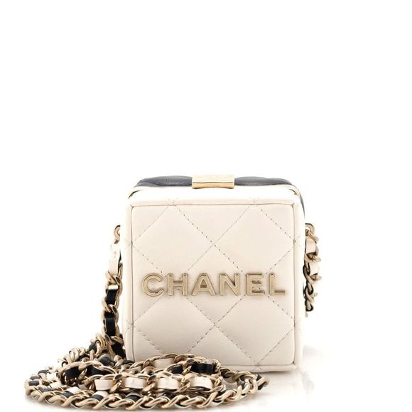 CHANEL | Bags | Chanel Logo Box Frame Clutch With Chain Quilted ...